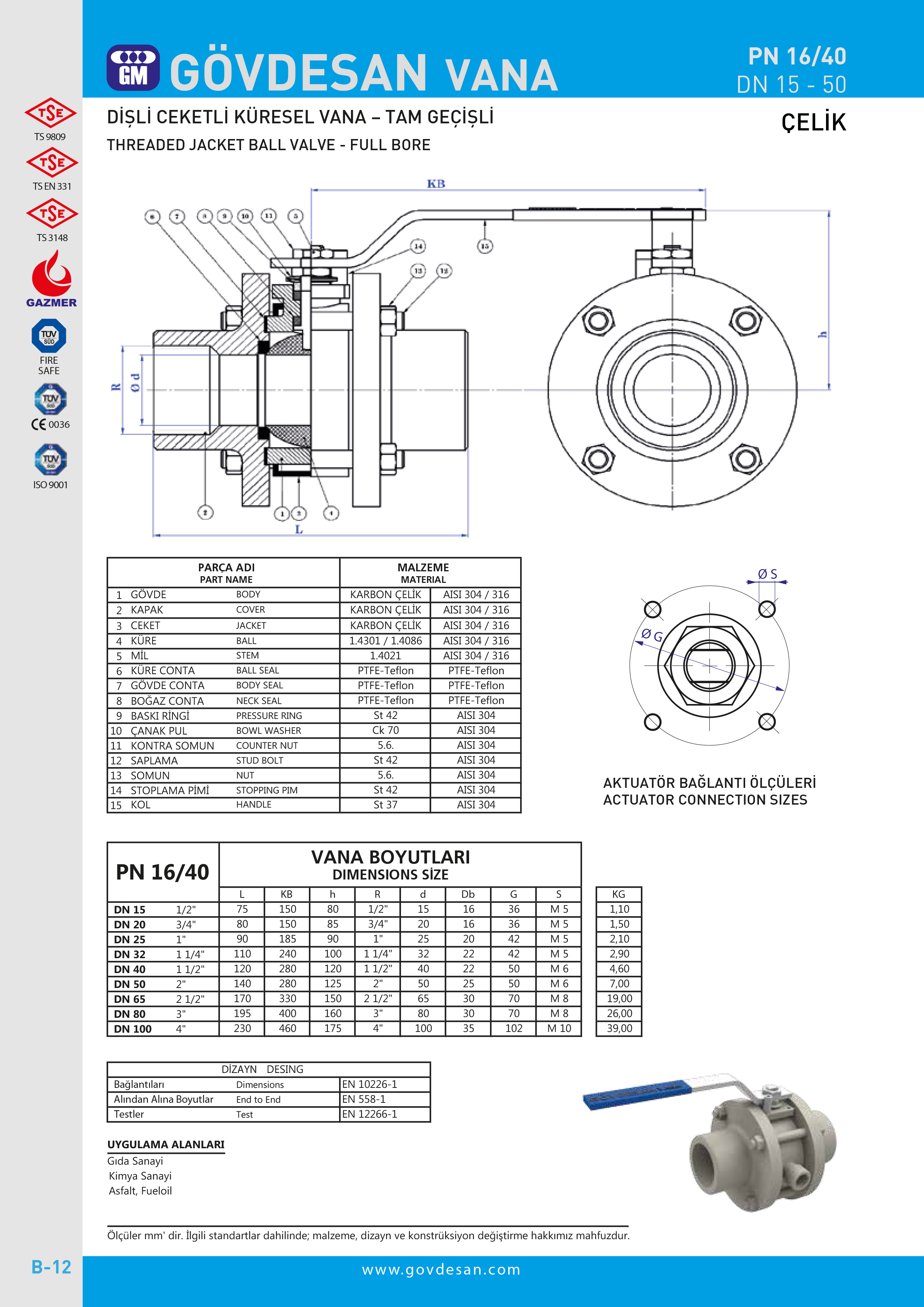 GÖVDESAN VANA - Küresel Vana, Doğalgaz Vanaları,Monoblok Küresel Vanalar